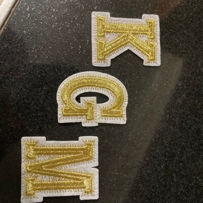 Gold and White Varsity Letters Embroidery Patch Abcs School Font ...