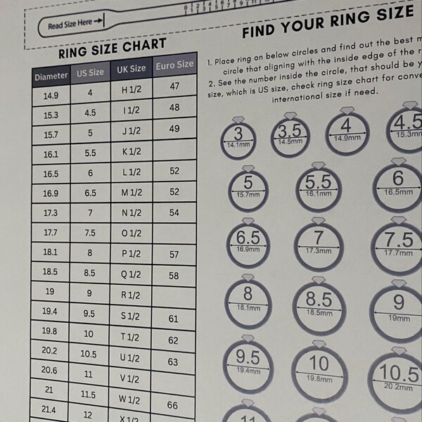 Printable Diamond Ring Sizer Printable Ring Sizer Women's Finger Ring ...