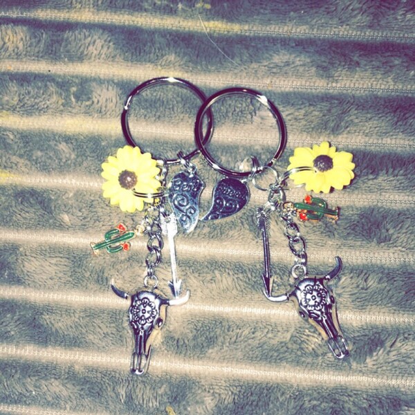 Boho Bull Skull Best Friend Keychain SET || Southwestern, Boho Keychain ...