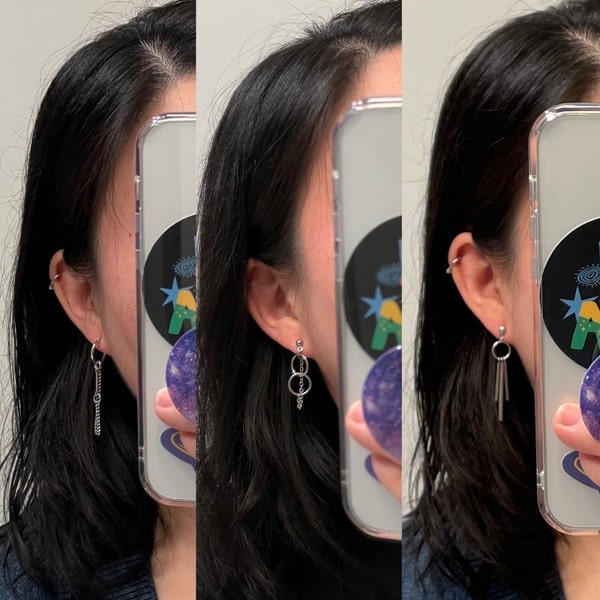 Mismatched Hoop Earrings, Cool Lock Earrings, Funky Punk Earrings, Edgy ...