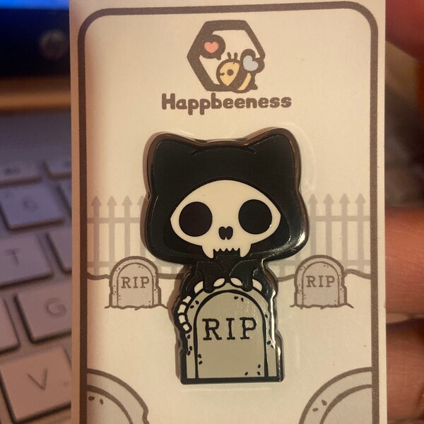 Cat Grim Reaper Enamel Pin Grim Reaper on Gravestone Cat Enamel Pin ...