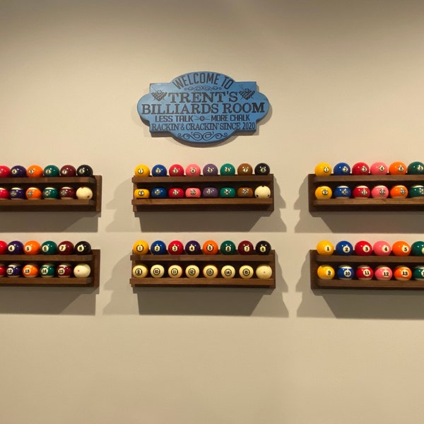 Handmade Hardwood Pool Ball Rack: Wall Mount Billiard Shelf - Pool Ball ...