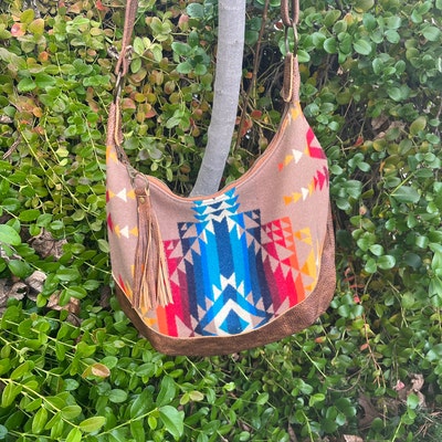 Wool and Leather Hobo Bag, Boho Wool Bag, Pilot Rock Wool Fabric ...