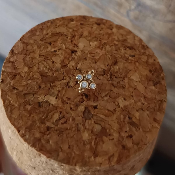 Dainty 14k Solid Gold CZ Cross Piercing, Minimalist Cross Helix, Tiny ...