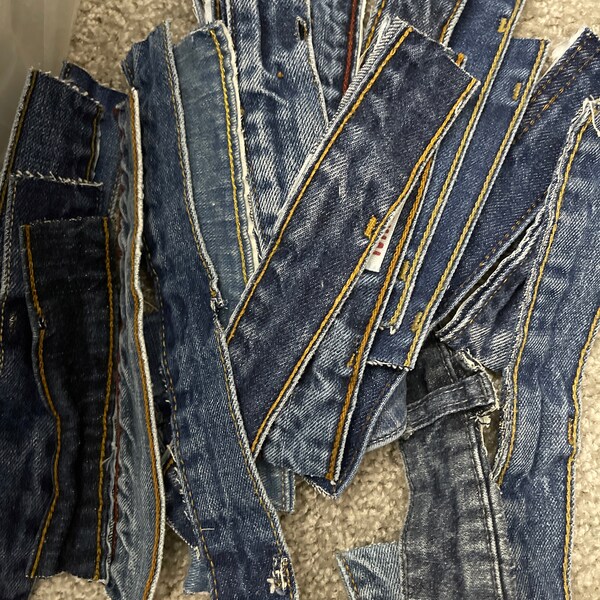 Salvaged Scrap Denim Jean Seam Pieces - 25/50/100 Pieces - Crafts ...