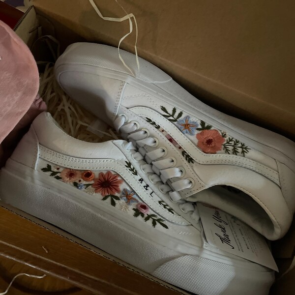 Custom Embroidered Vans, Wedding Vans Embroidery Floral, Bridal Flower ...