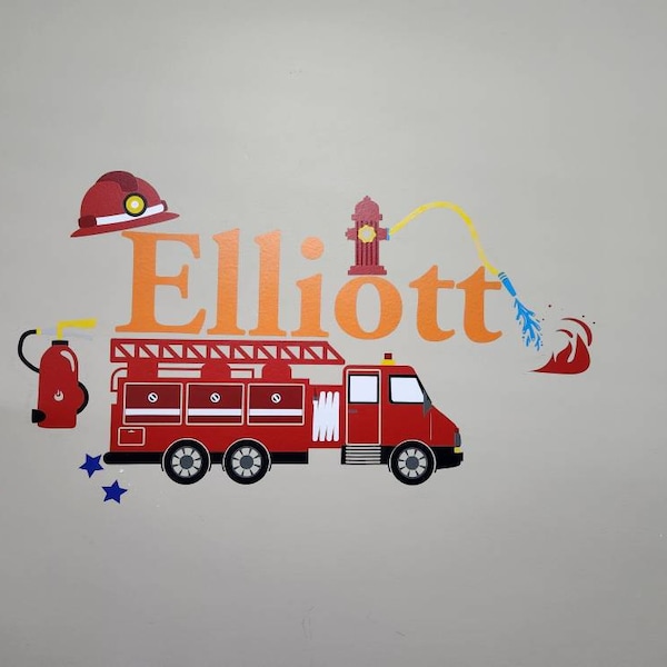 Custom Name Firetruck Wall Decal - Boys Wall Decal - Nursery Wall ...