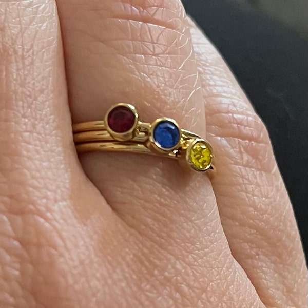 Stackable Birthstone Rings Gold Dainty Everyday Mother Ring Gift ...