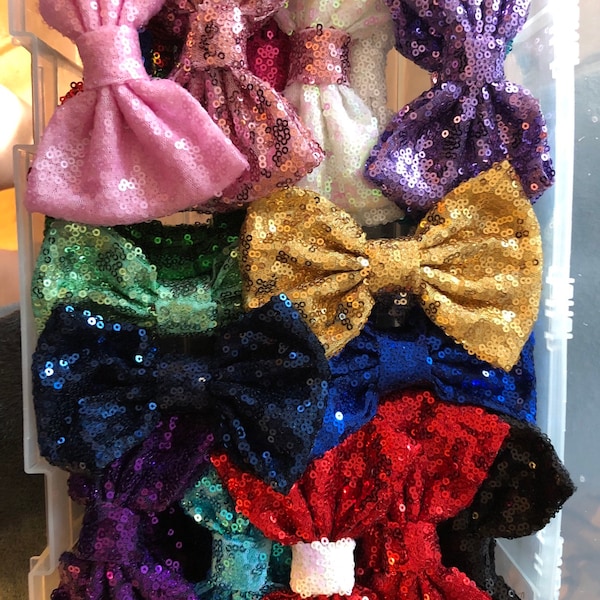 Set of 12 Large 5 Inch Mixed Color Sequin Bows / Large Glitter Bow ...