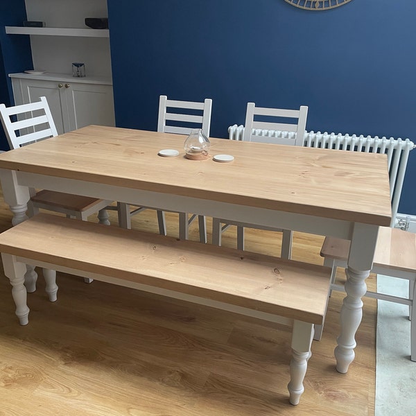 5ft Farmhouse Dining Table With Rustic Pine Wood Top and Bench, Made to ...