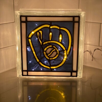 Chicago Cubs Baseball Reclaimed Glass Block Light/nightlight Leaded ...