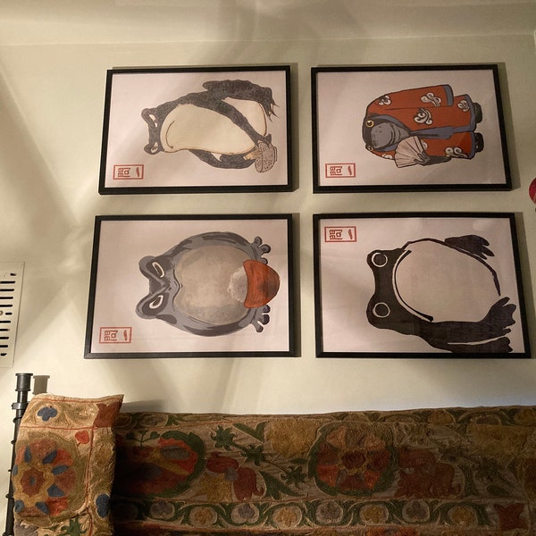 Japanese Frog Poster Sets, Japanese Animal Decor, Oriental Wall Print ...