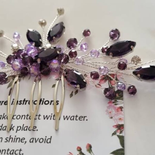 Dark Purple Hair Comb Purple Jewelry Set Amethyst Jewelry Set Purple ...