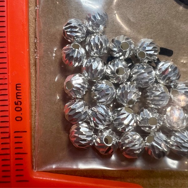 Sterling Silver Diamond Cut Beads, Moon Cut Beads, Corrugated Style ...