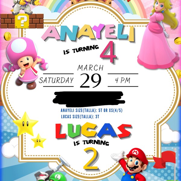 Minnie Mouse and Mario Bros Joint Birthday Invitation-two Theme Party ...