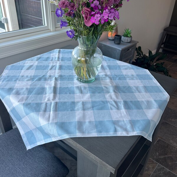 Light Blue Plaid Table Square Overlay Tablecloth Buffalo Check Topper ...