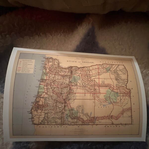Map of Oregon 1876. Vintage Home Deco Style Old Wall Reproduction Map ...