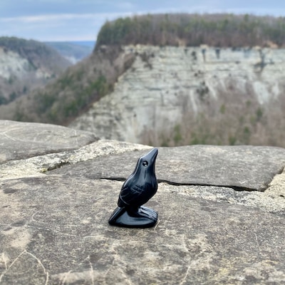 Natural Obsidian Crow Figurine Hand Carved Miniature Stone Animal ...
