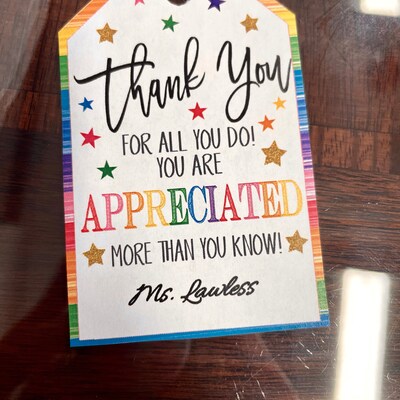 Thank You Gift Tags, Teacher Staff Employee Nurse Volunteer Staff ...