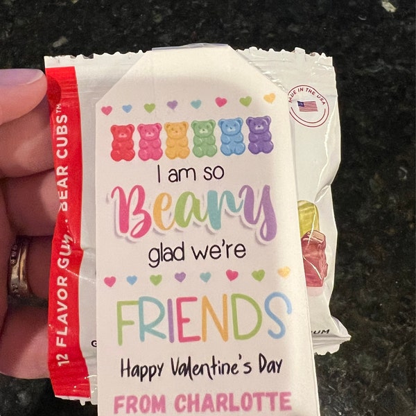 Printable Valentines Day GUMMY Bear Tag, Editable Valentines Cards for ...