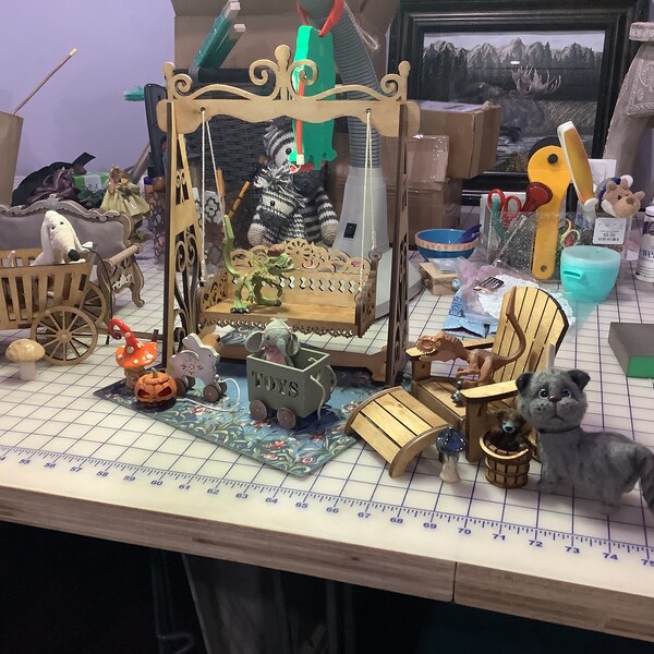 1/6 Miniature Garden Swing, Vintage Swing for Doll, Dollhouse Furniture ...