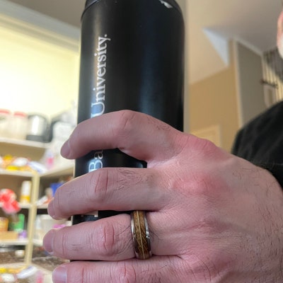 Guitar String and Whiskey Barrel Wedding Ring, Musician Ring, Wooden ...