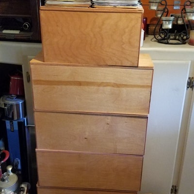 45 RPM 21 1/2 Deep Vinyl Record Storage and Display Crate Natural ...