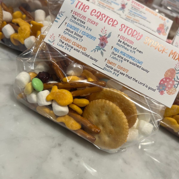The Easter Story Snack Mix Printable Tag and Bag Topper, Easter Basket ...
