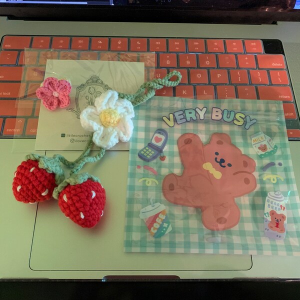 Strawberry Car Mirror Hanging Accessories,crochet Strawberry, New Car ...