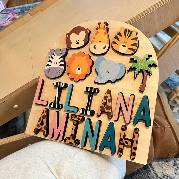 Safari Jungle Zoo Themed Name Puzzle, Gift for Kids, Personalized Name ...