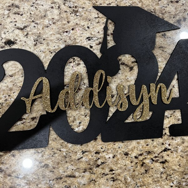 Graduation Name Year Sign Photo Prop and Backdrop Matching Cake Topper ...