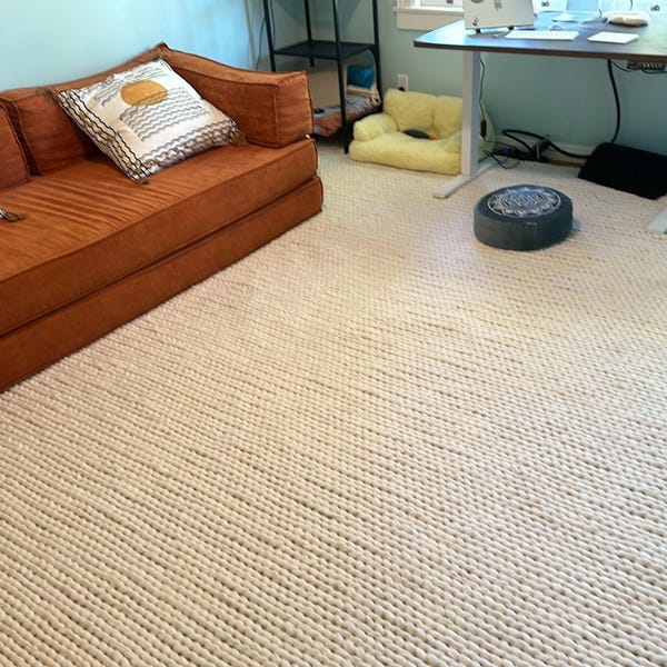 The Indoor Store Hand Knitted Chunky Wool Loops Area Rug, Ivory/off ...