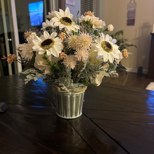 Yellow, White, and Purple Garden Inspired Artificial Table Centerpiece ...