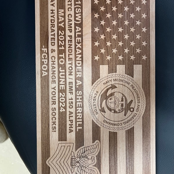 Custom Military Flag Plaque - Personalized Wood Flag With Engraved ...