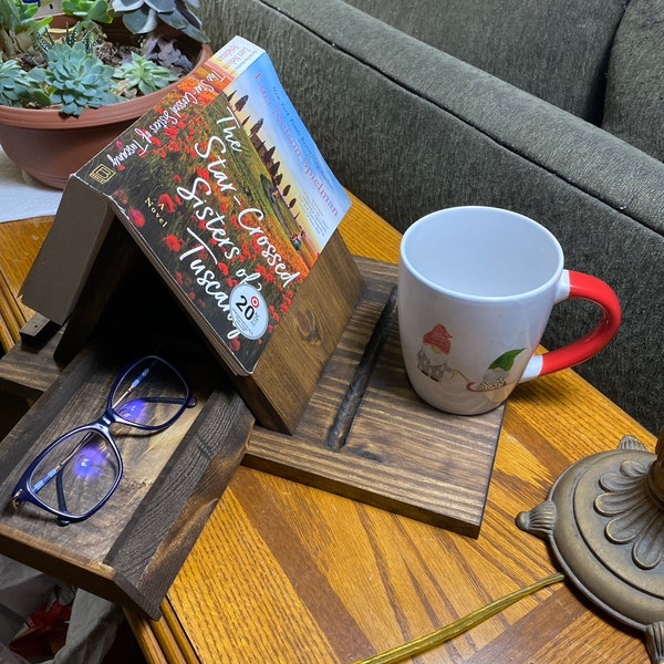 Personalized Reclaimed Wood Book Rest With Cup Holder - Etsy