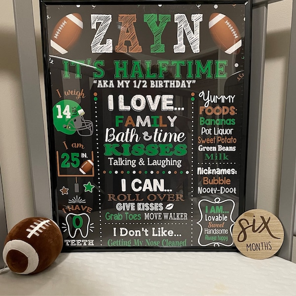 It's Halftime Football Half Birthday Milestone Chalkboard Sign, Halfway ...