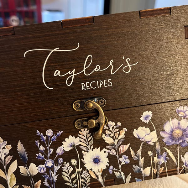 Personalized Recipe Box With Dividers & Cards Custom Wood Recipe Boxes ...