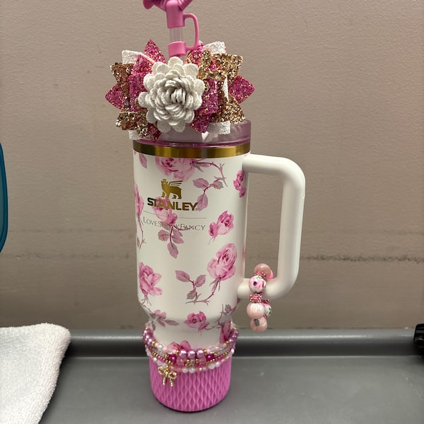 Loveshack Ribbon Rosa Stanley Straw Bow - Pink and Gold - Etsy