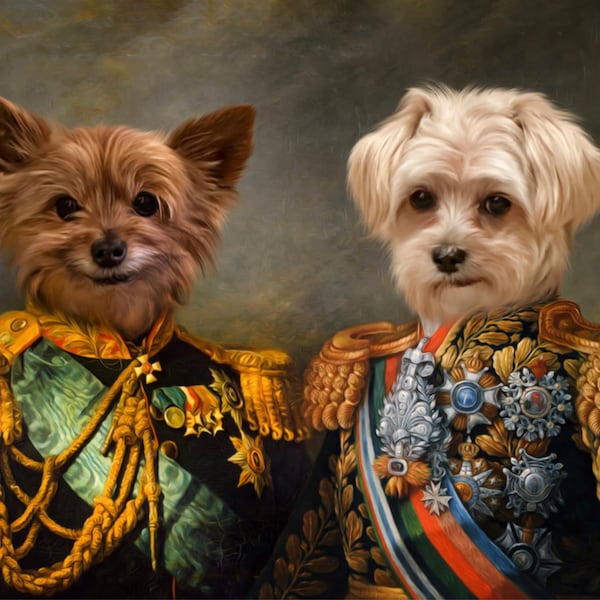 Custom Royal Pet Portrait, Multiple Pet Pet Portrait, Father's Day Gift ...