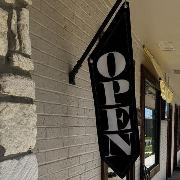 BASIC OPEN Flag * Double Sided * Heavy Weight Canvas * Handmade Pole ...