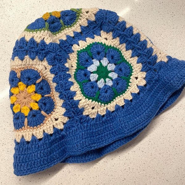 Green Granny Square Beanie, Green Yellow Crochet Beanie, Granny Square ...