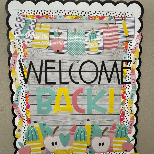 School Supplies Back to School Bulletin Board Bright Classroom Door ...