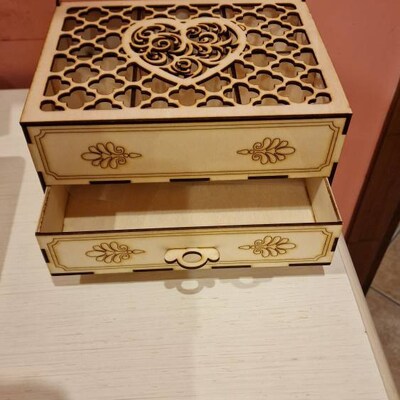 Laser Cut Chest of Drawers Jewelry Box, Wooden Gift Box, Laser Cut ...