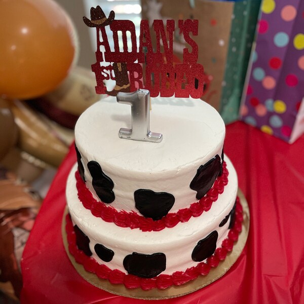 Personalized 1st Rodeo Cowboy Birthday Glitter Cake Topper - Cowgirl ...