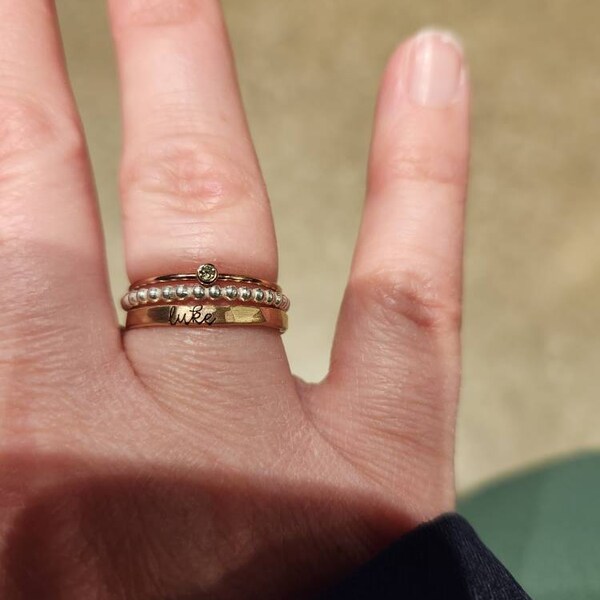 Cursive Name Ring Set | Name and Birthstone Rings | Gold Name Rings ...