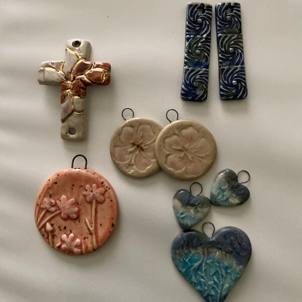 Ceramic Rustic Shabby Pendant Ceramic Charm Artisan Focal Jewelry ...