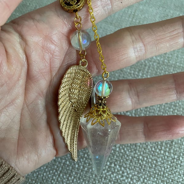 Angel Aura Quartz Pendulum With Large Wing, Aids Insight and Connection ...