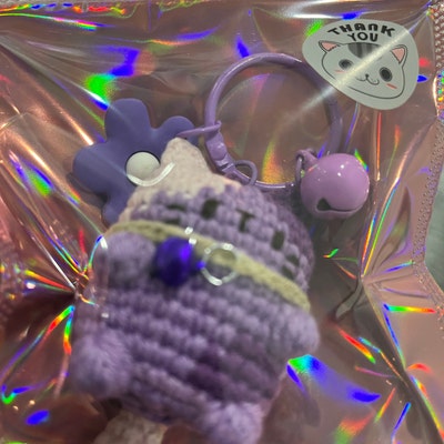 Personalized Cute Crochet Cat With Flower and Bell Keychain - Etsy