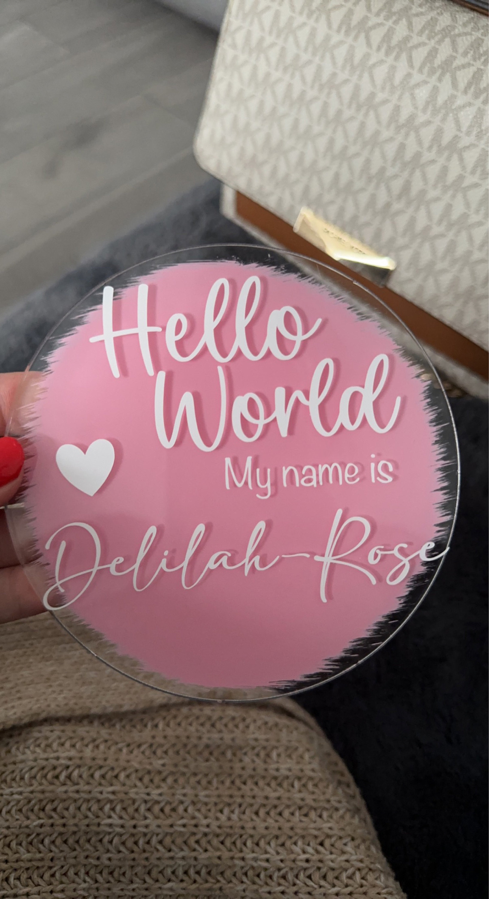 Personalised Acrylic Disc, Hello World Acrylic Disc, Baby Announcement ...