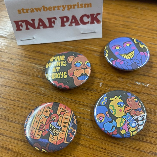 4 Pack Retro Style FNAF Button Pins 37 Mm - Etsy